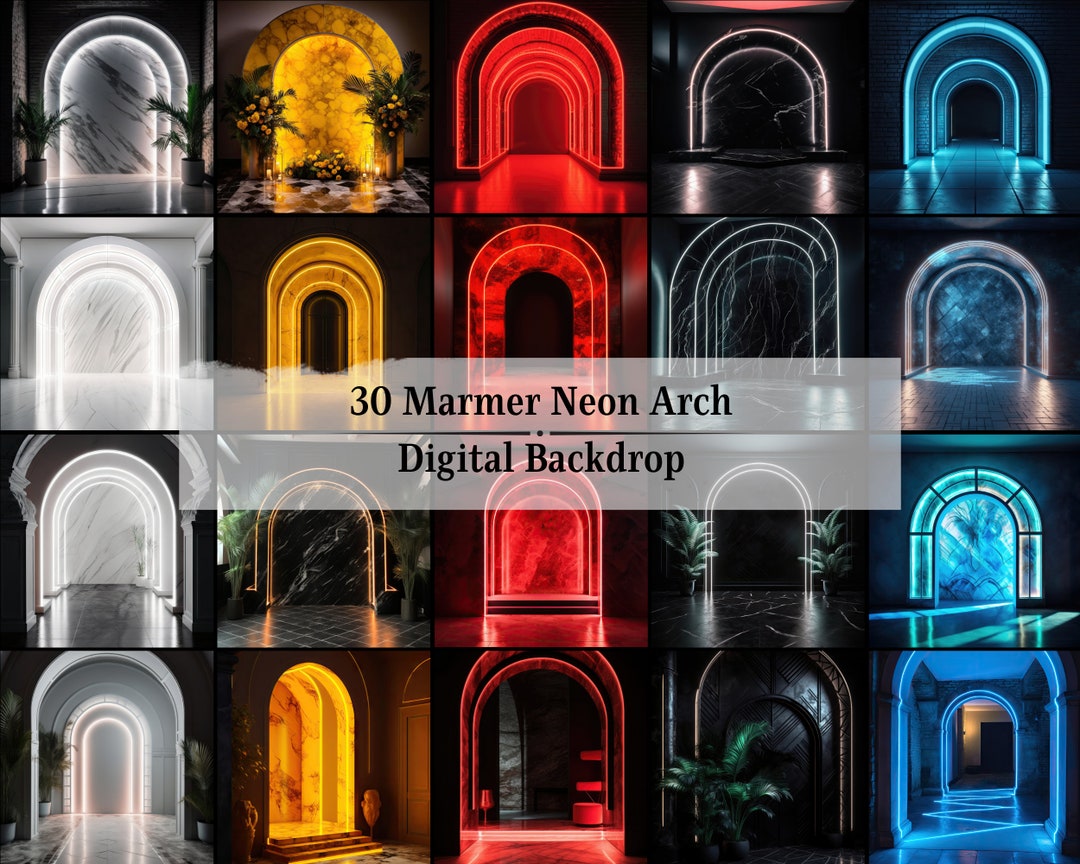 30x Marmer Neon Arched Rooms, Digital Backdrop Overlays, Maternity ...