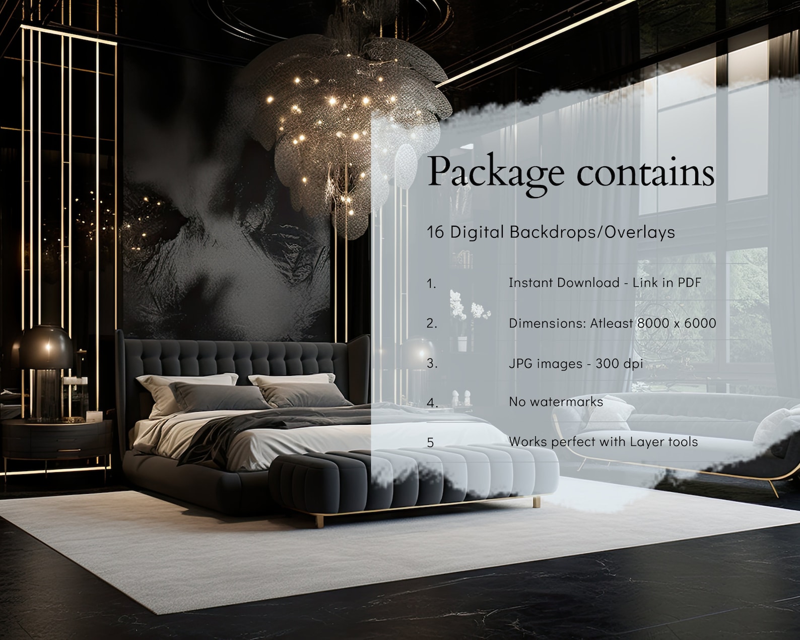 16 X Digital Zoom Backgrounds, Dark Digital Backdrops Bedrooms Mansions ...