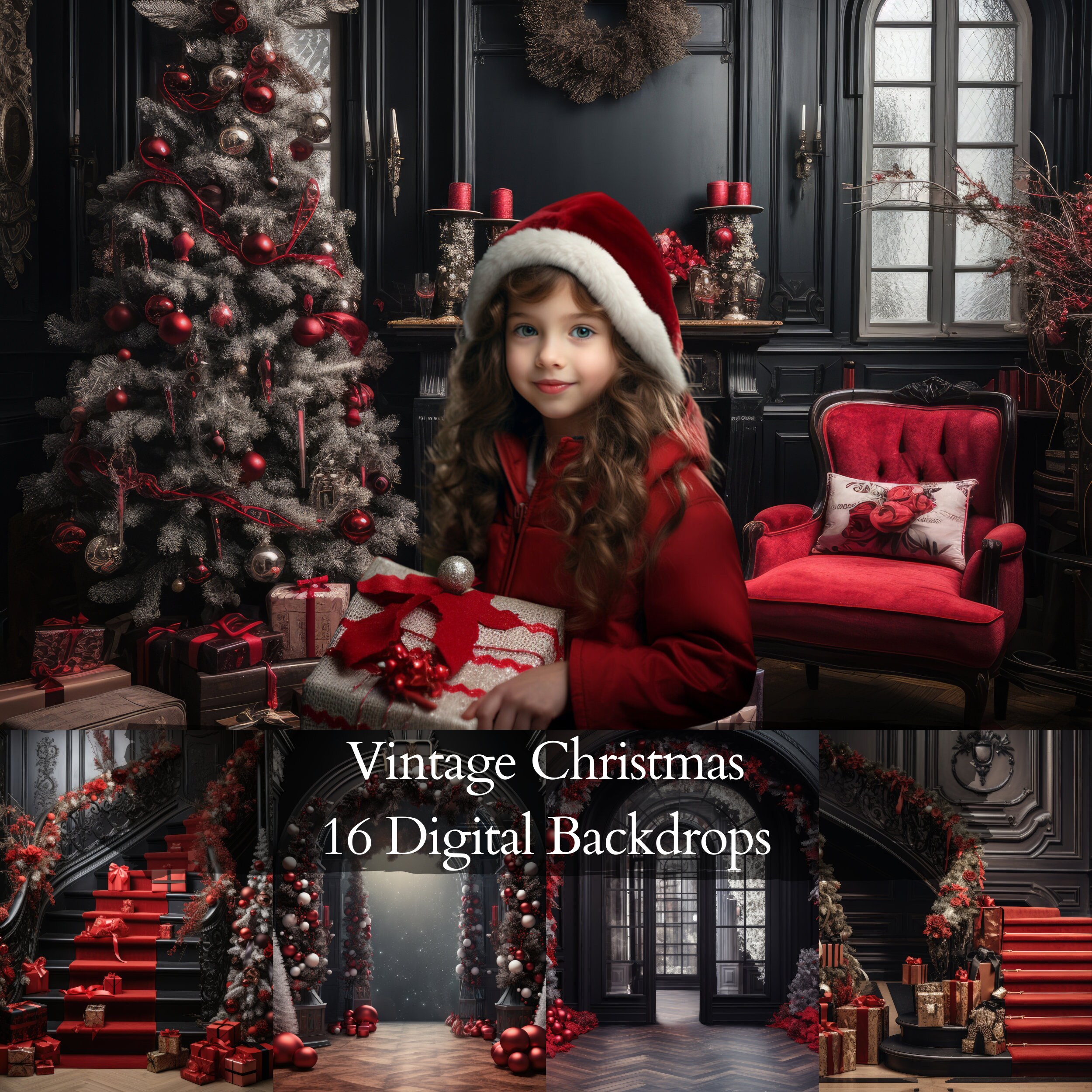 Vintage Christmas Portrait Backdrops for Photography Dark and - Etsy