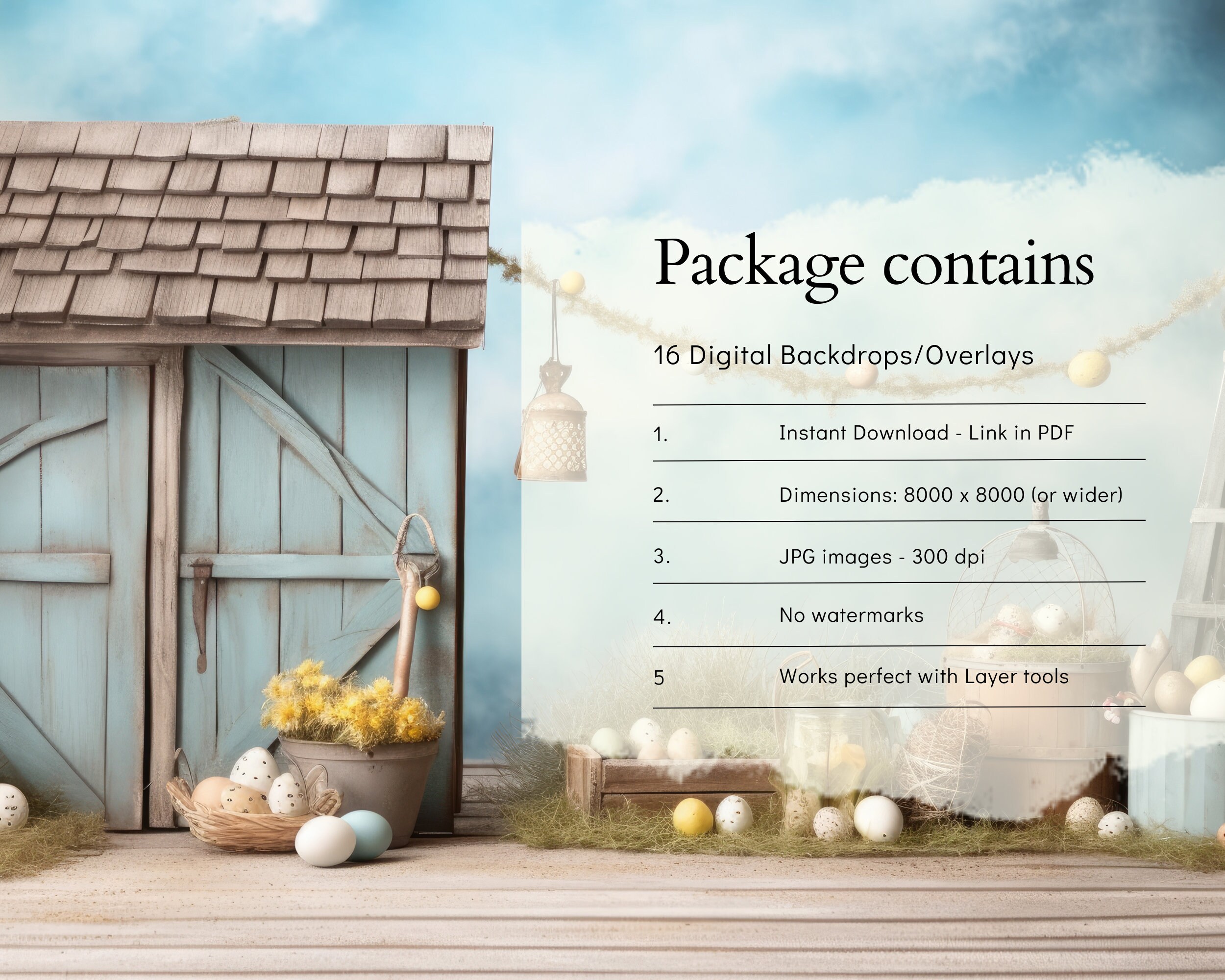 16 Easter Farm Digital Backdrop Templates Easter Theme Studio ...