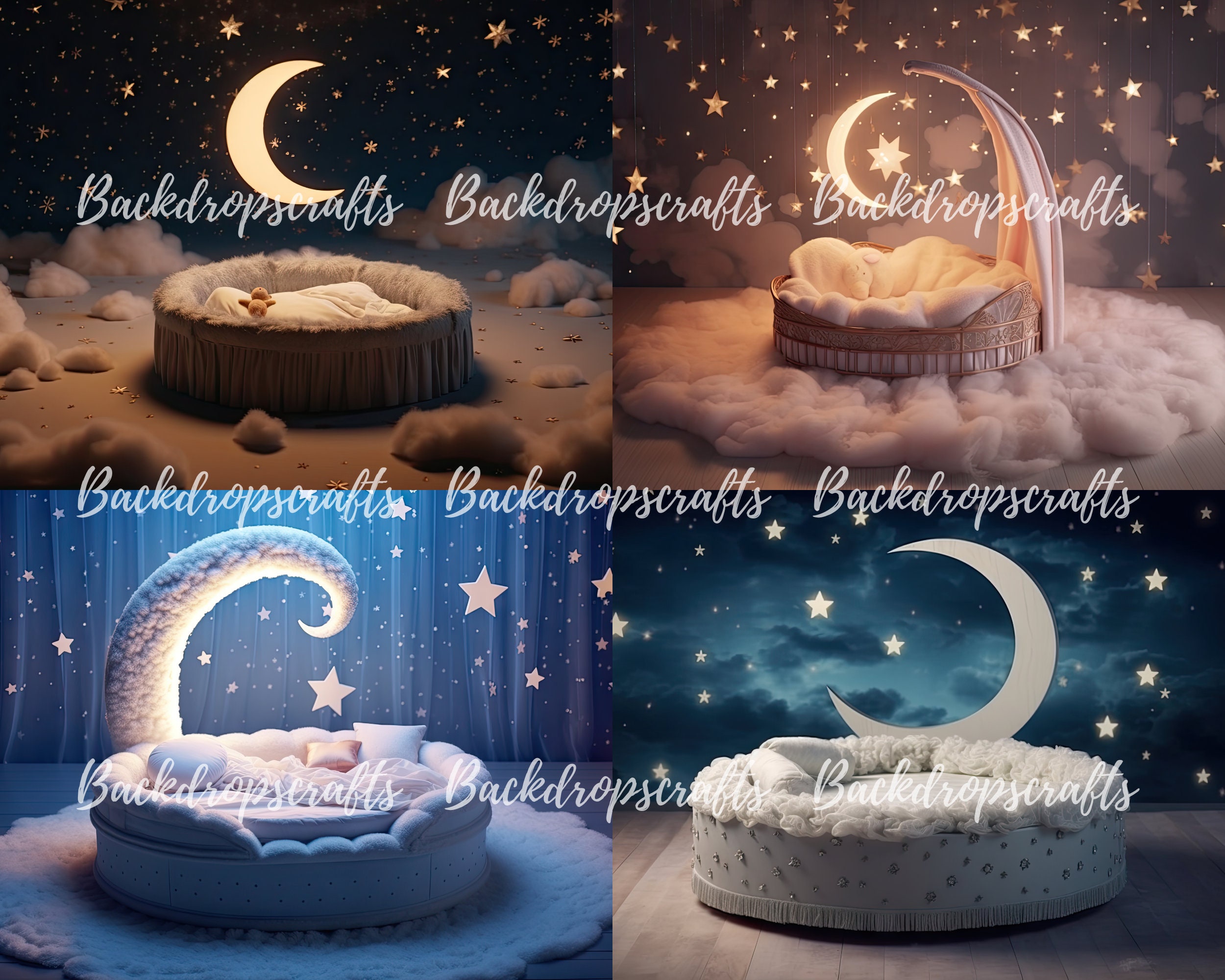 Newborn Digital Backdrop Baby Moon Bed Backgrounds Stars - Etsy