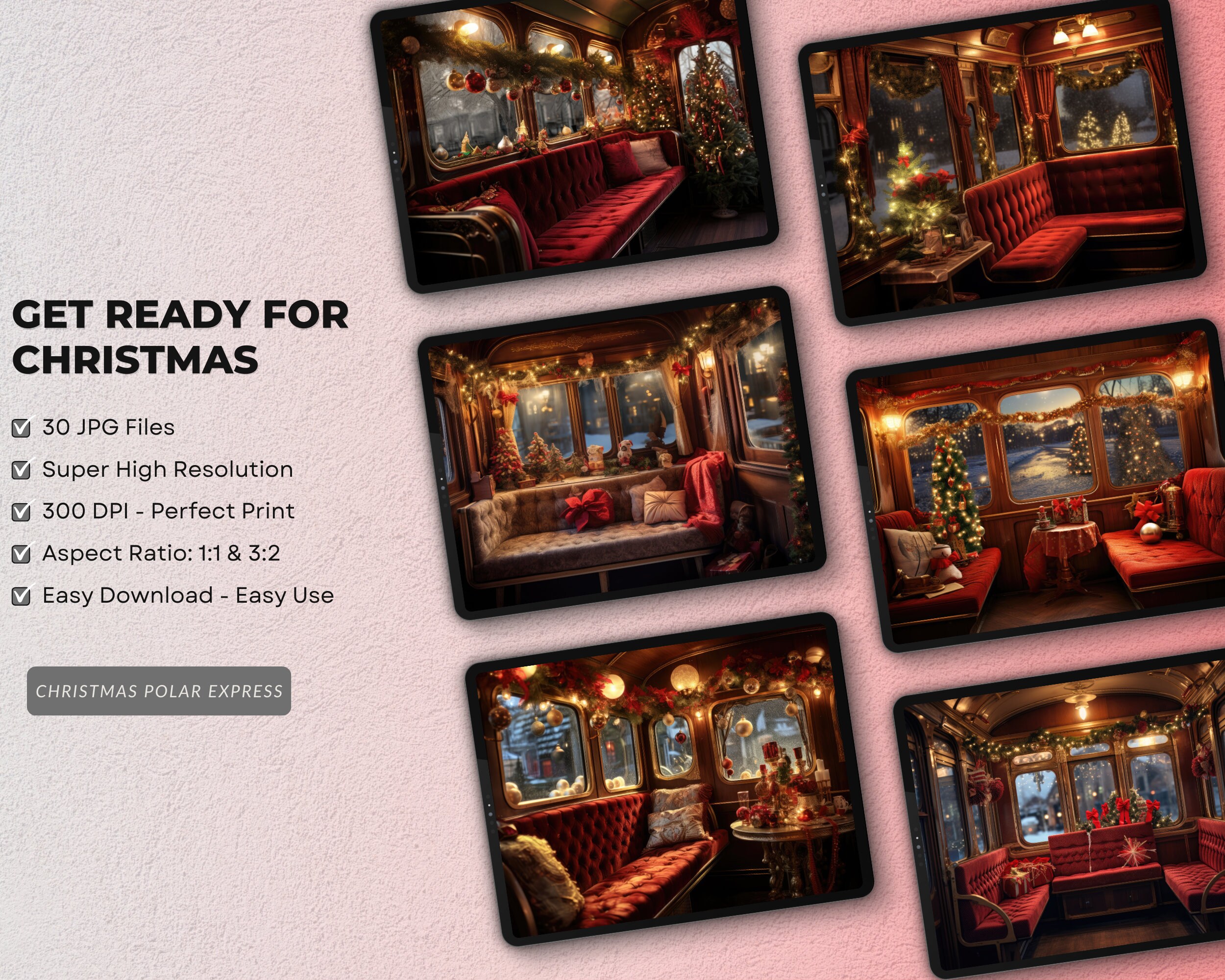 30 Christmas Polar Express Digital Backdrops, Digital Christmas Bundle ...