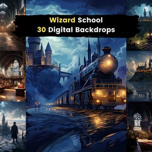 30 Wizard School Digital Backdrops | Halloween Bundle of Magical ...