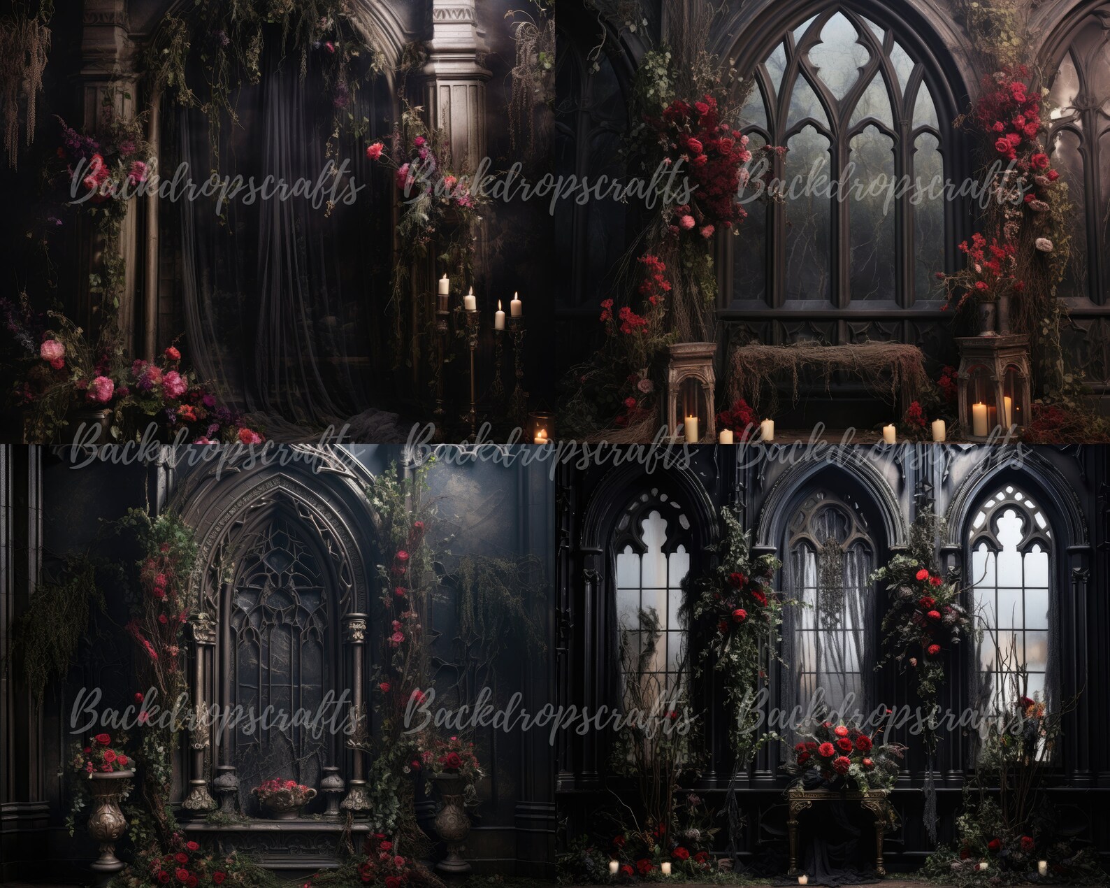 16 Vampire Gothic Backdrop Overlays Digital Backgrounds Floral Overlays ...