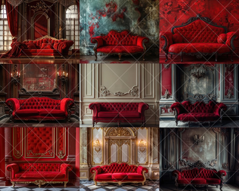 Red Luxury Sofa Digital Backdrops | Photography Overlays (PDF) - Etsy