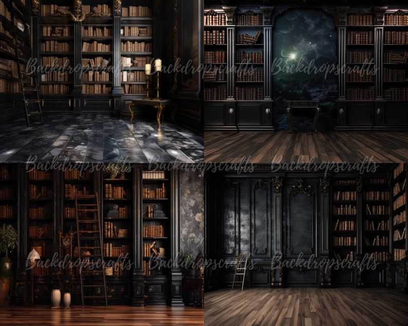 12 Zoom Background, Dark Library Virtual Zoom Backdrop, Microsoft Teams ...