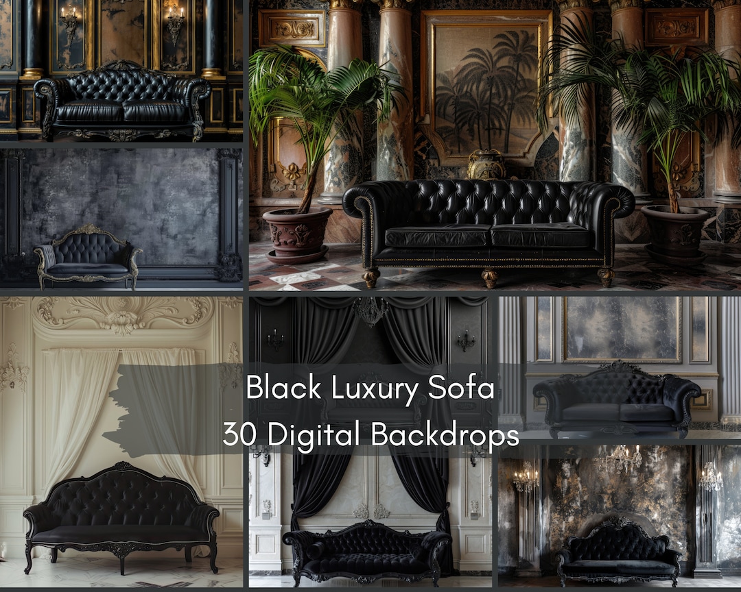 Black Elegant Sofa Digital Backdrops, 30 Classical Dark Room ...