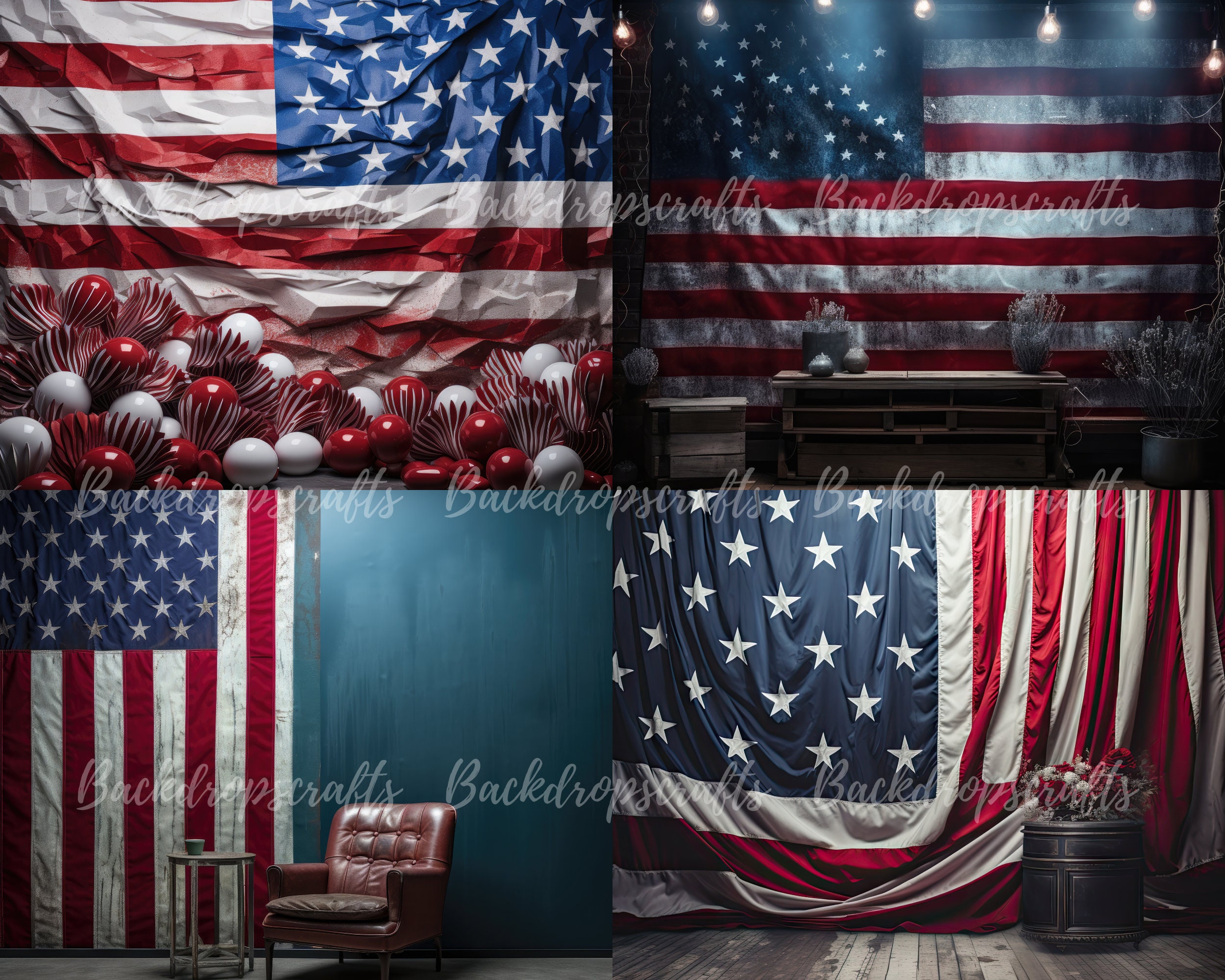 4th of July Digital Backdrops 16 American Flag Backgrounds Independence ...