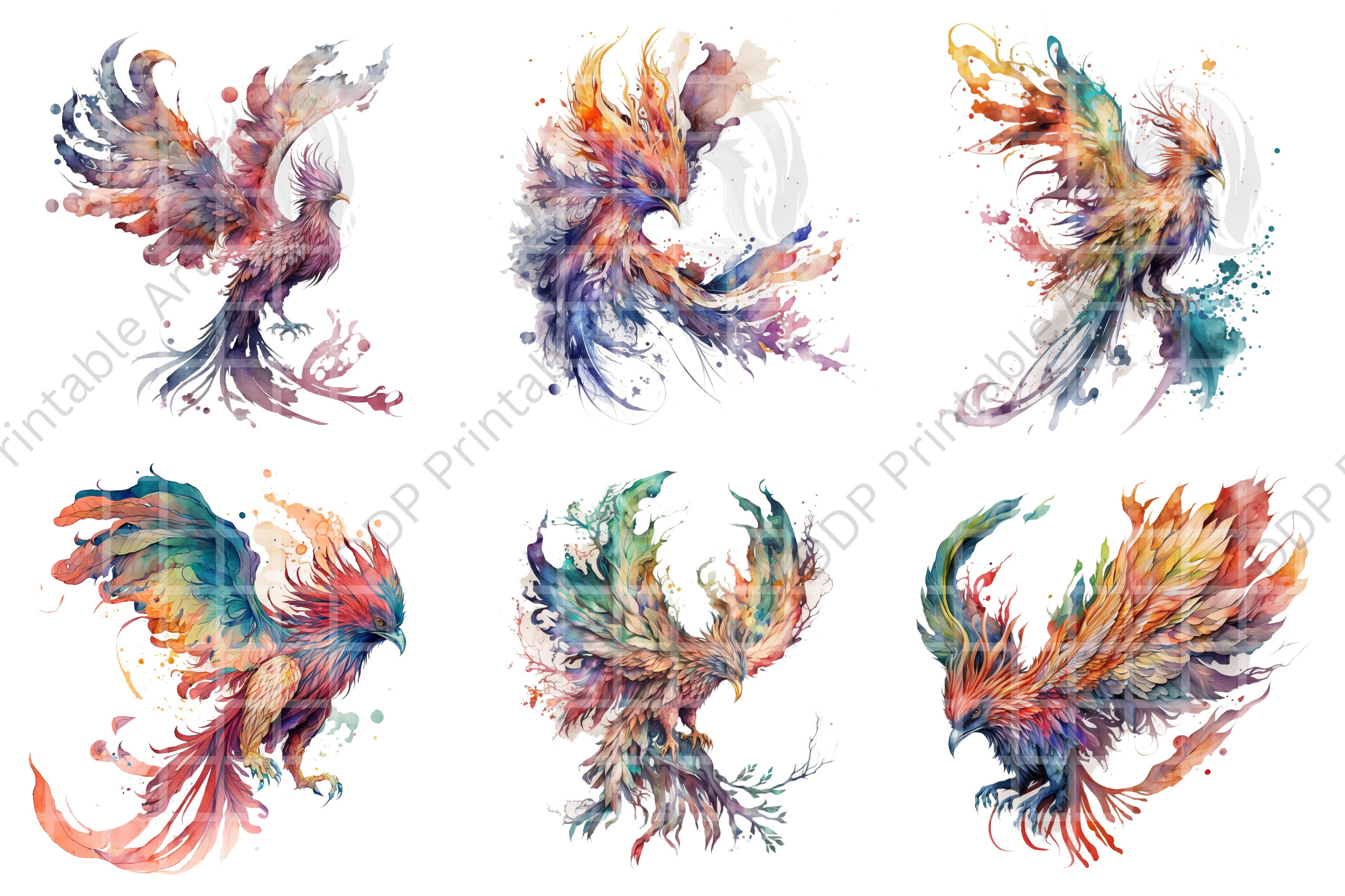Watercolor Phoenix Clipart Bundle, These Fantasy Phoenix Images Are for ...