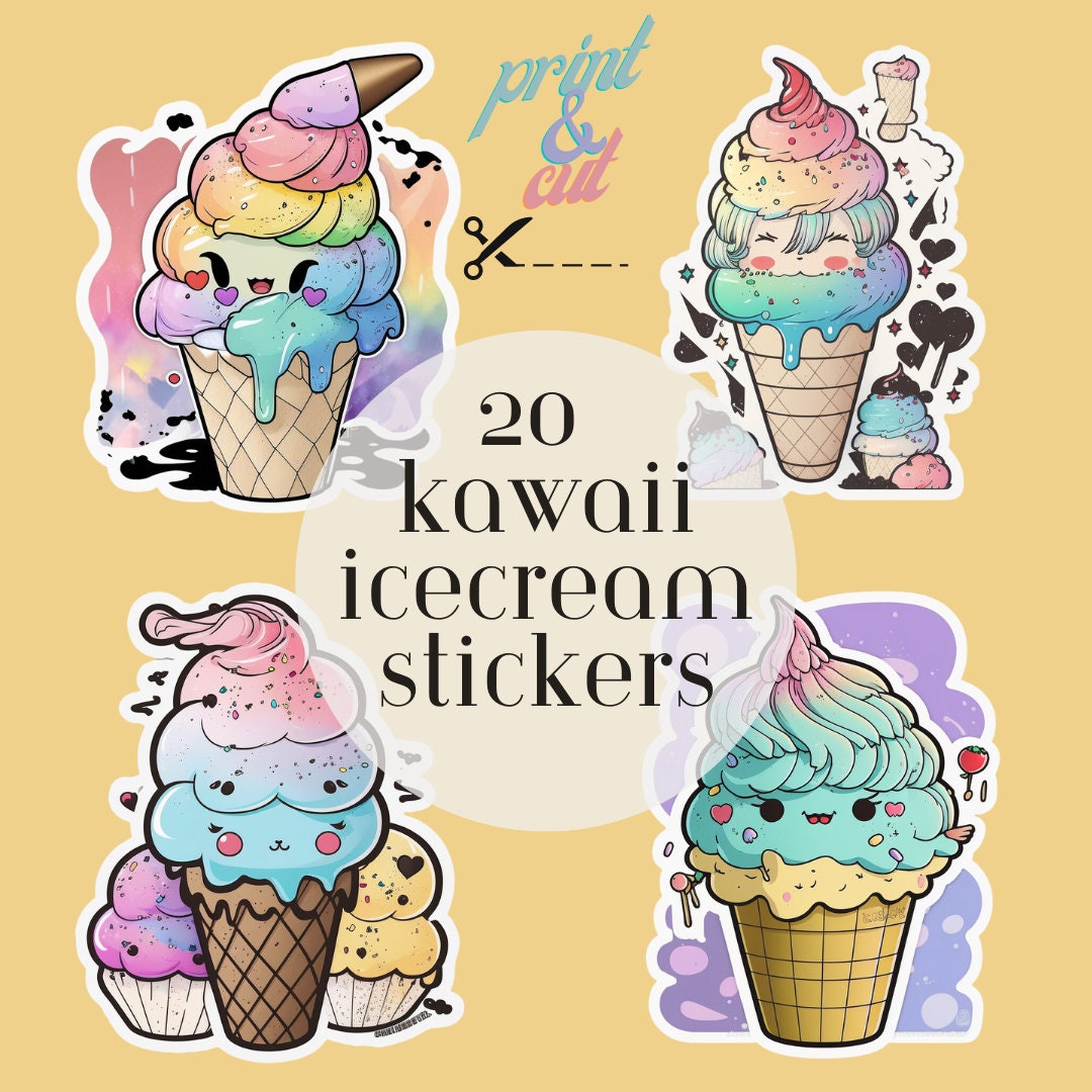 Kawaii Ice Cream Clipart, PNG Graphics Instant Download for Commercial ...