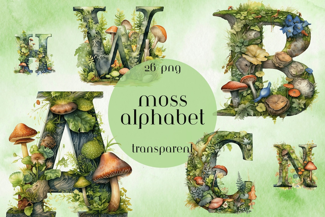 Watercolor Moss Alphabet Letters, This Fungi Mushroom Font is for ...