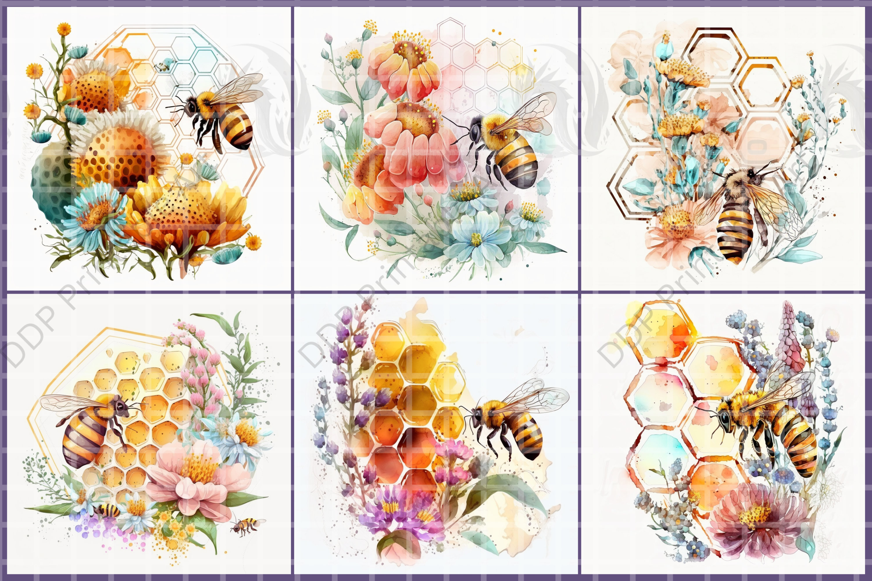 Watercolor Honey Bee Clipart, These Spring Garden Bees and Honey Drips ...