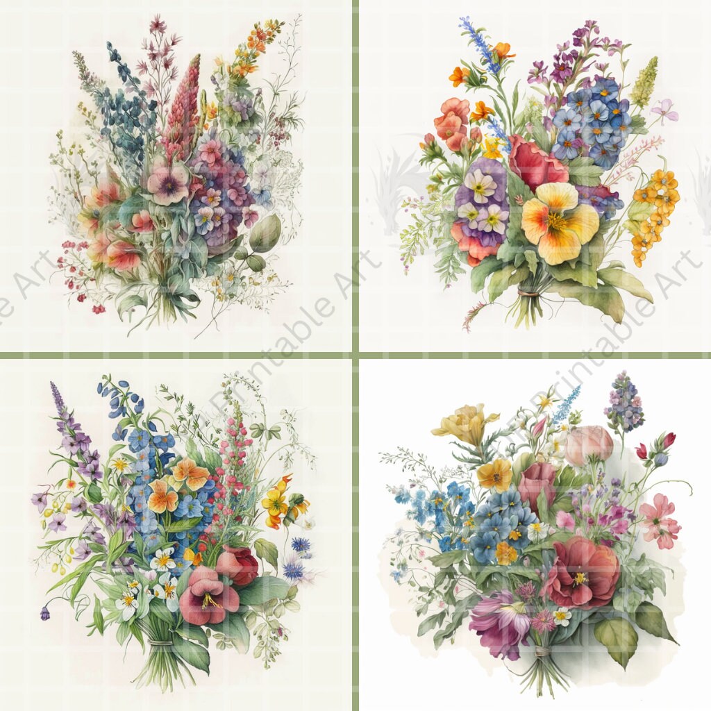 Watercolor Floral Bouquet Clipart, These Flowers Are for Commercial Use ...