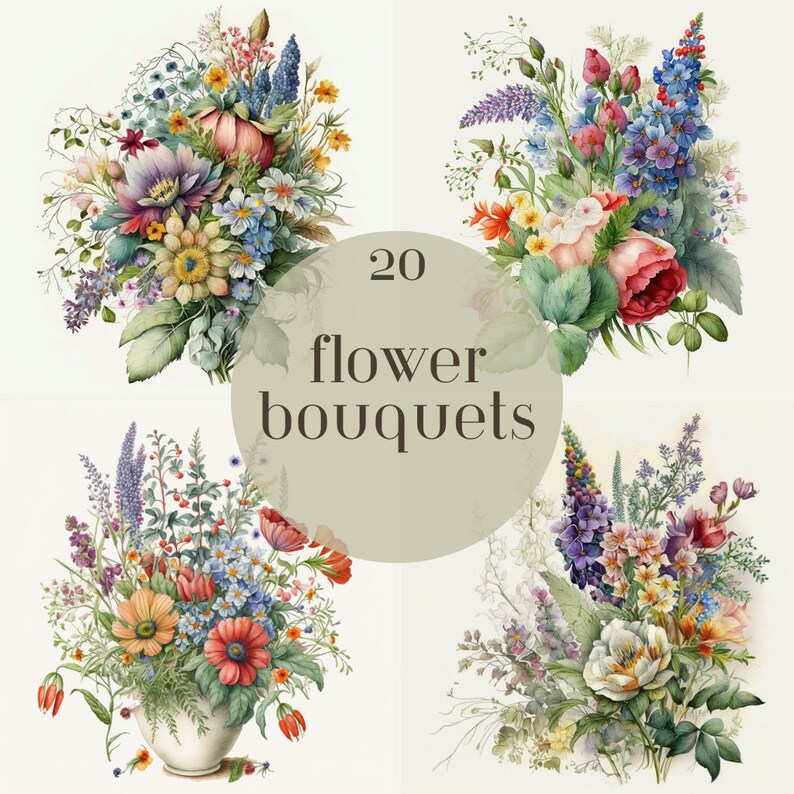 Watercolor Floral Bouquet Clipart, These Flowers Are for Commercial Use ...