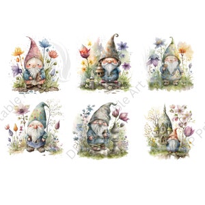Watercolor Garden Gnomes - Floral Spring Fantasy Clip Art, PNG, Instant ...