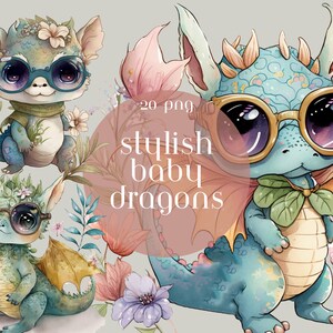 Watercolor Cute Baby Dragon Clipart, These Stylish Garden Dragons Are ...
