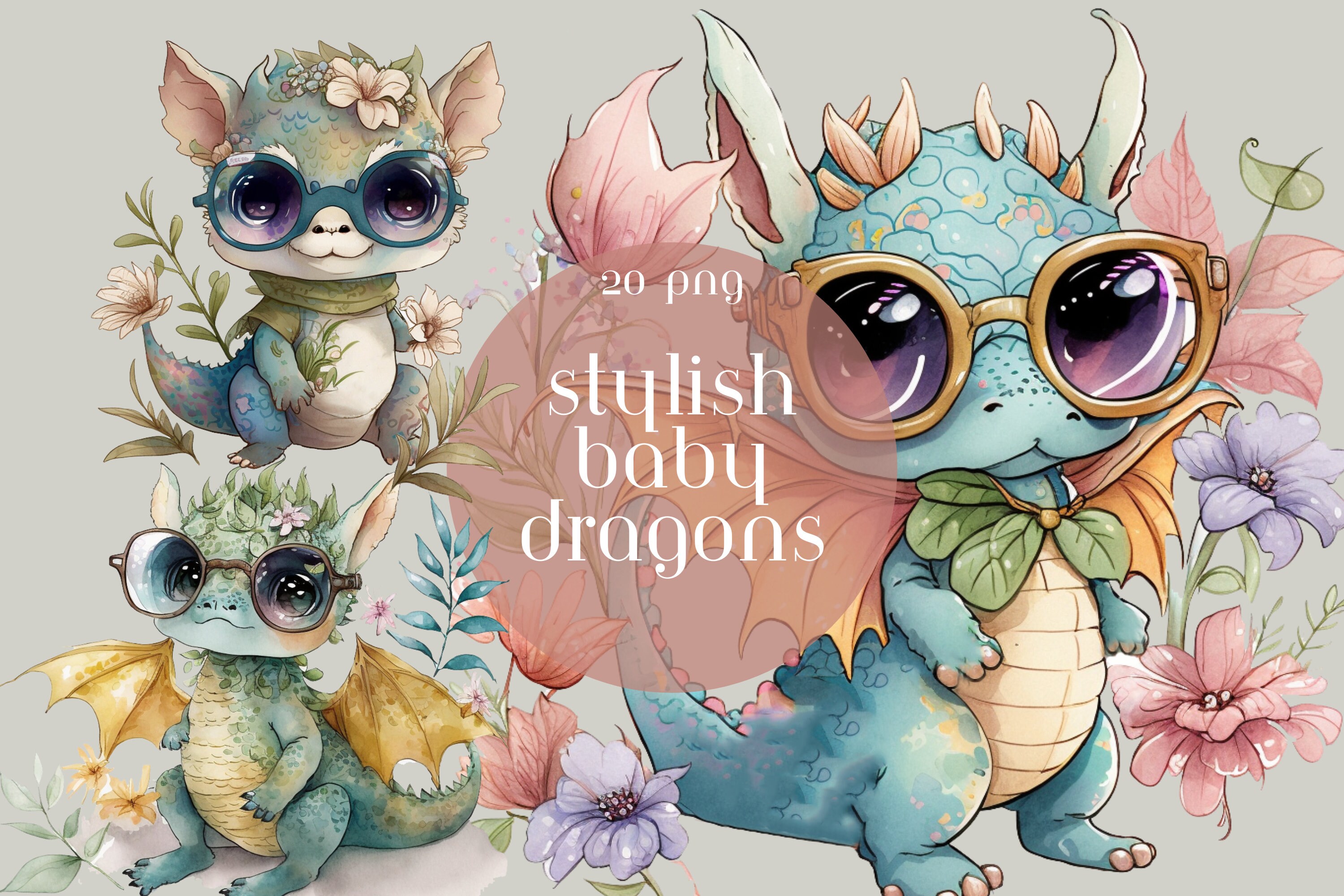 Watercolor Cute Baby Dragon Clipart, These Stylish Garden Dragons Are ...