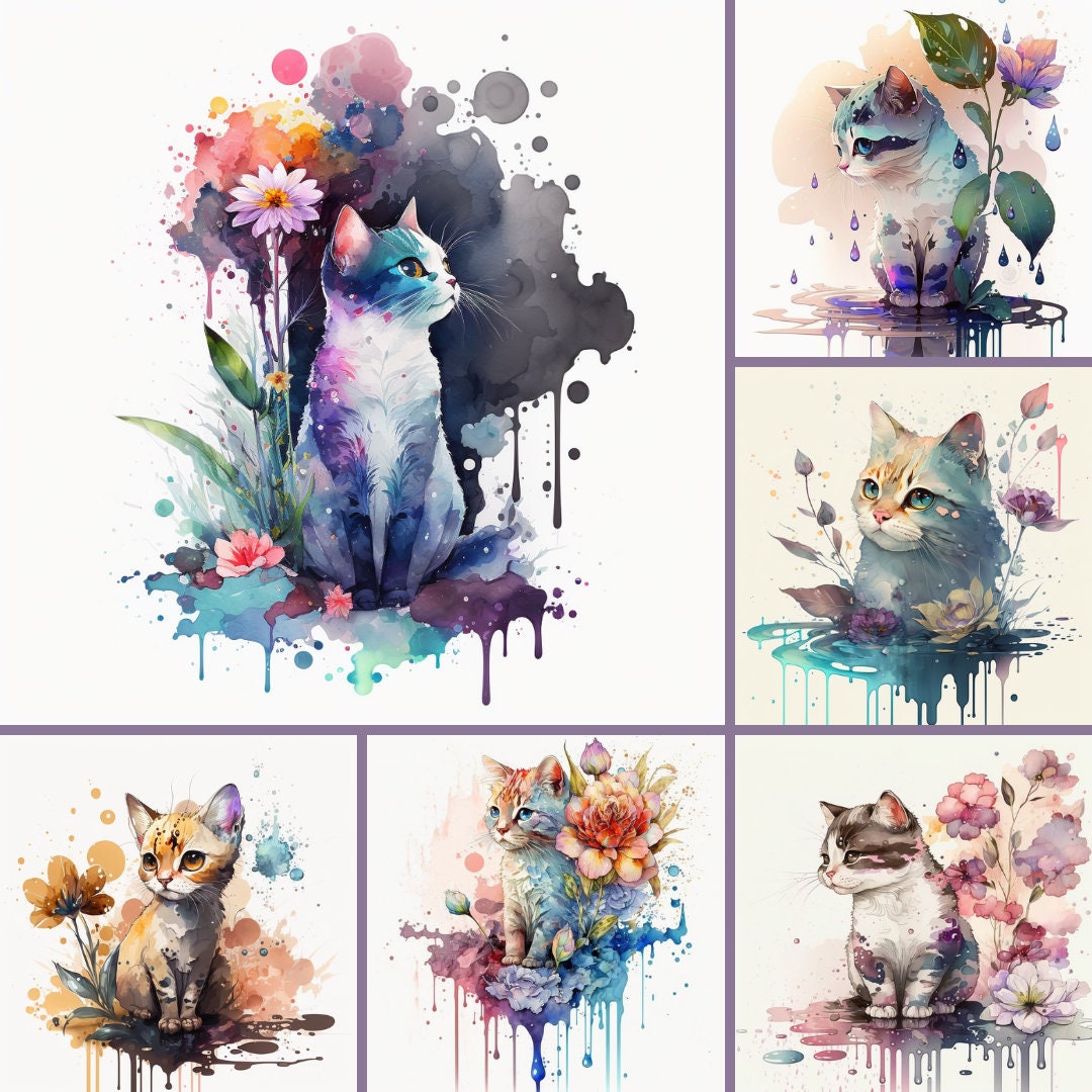 Watercolor Cat Clipart These Adorable Cats Are for Commercial Use ...