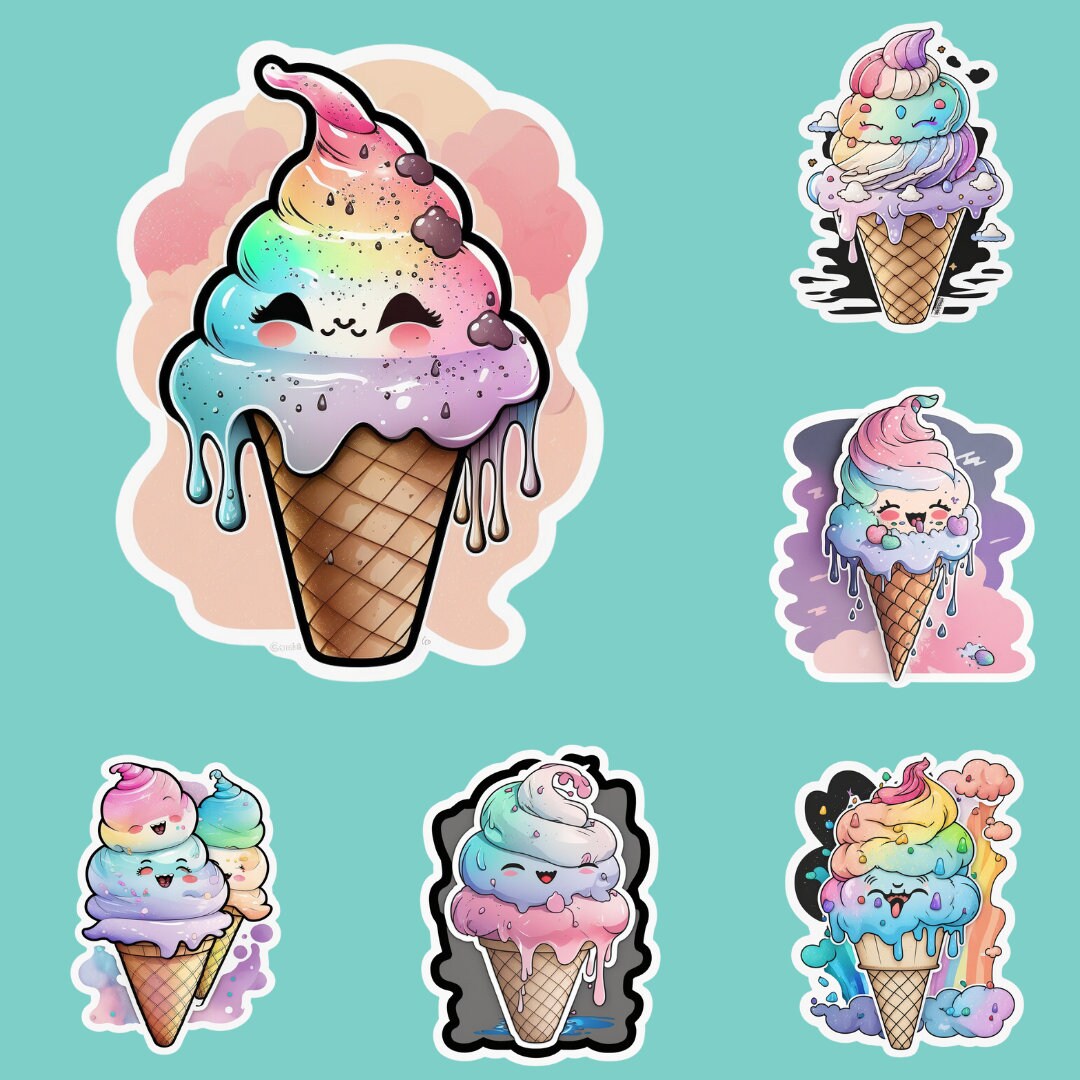 Kawaii Ice Cream Clipart, PNG Graphics Instant Download for Commercial ...