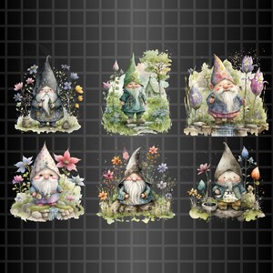 Watercolor Garden Gnomes - Floral Spring Fantasy Clip Art, PNG, Instant ...