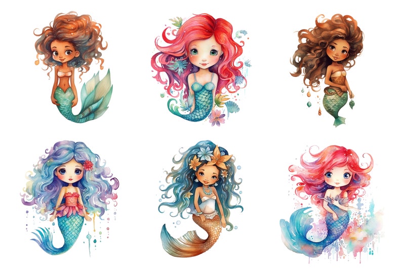 Watercolor Mermaids Clipart, These Cute Mermaid Images Are for ...