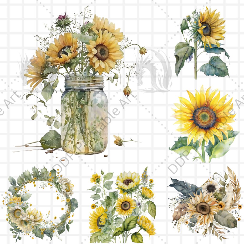 Watercolor Sunflower Clipart These Floral Bouquets Are for Commercial ...