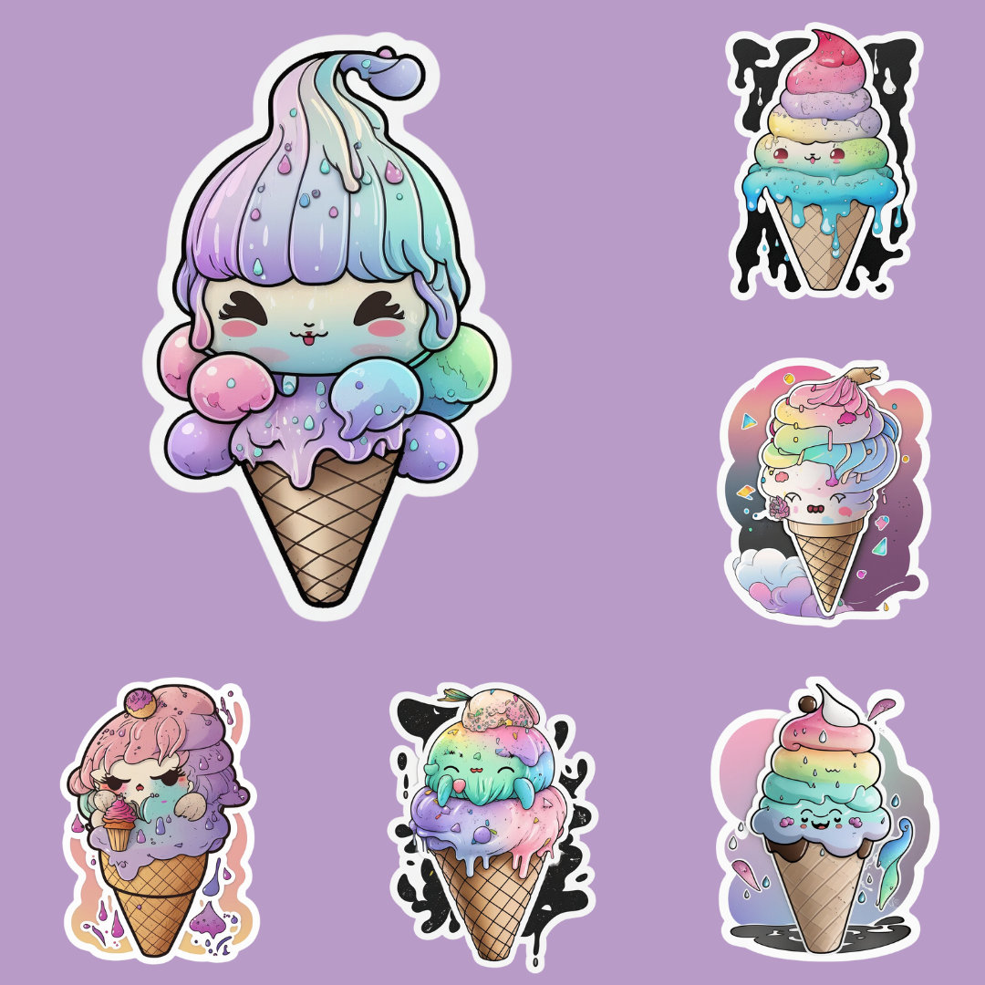 Kawaii Ice Cream Clipart, PNG Graphics Instant Download for Commercial ...