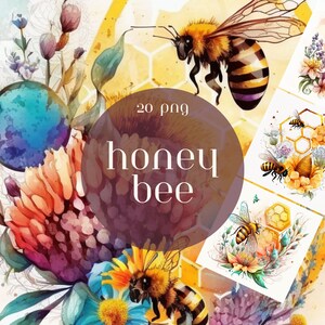 Watercolor Honey Bee Clipart, These Spring Garden Bees and Honey Drips ...