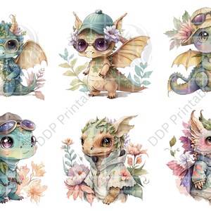 Watercolor Cute Baby Dragon Clipart, These Stylish Garden Dragons Are ...