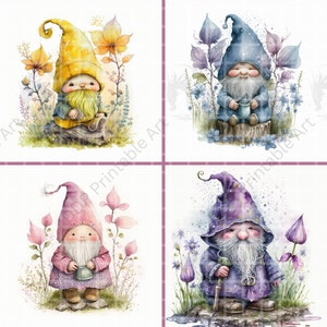 Watercolor Garden Gnomes - Floral Spring Fantasy Clip Art, PNG, Instant ...