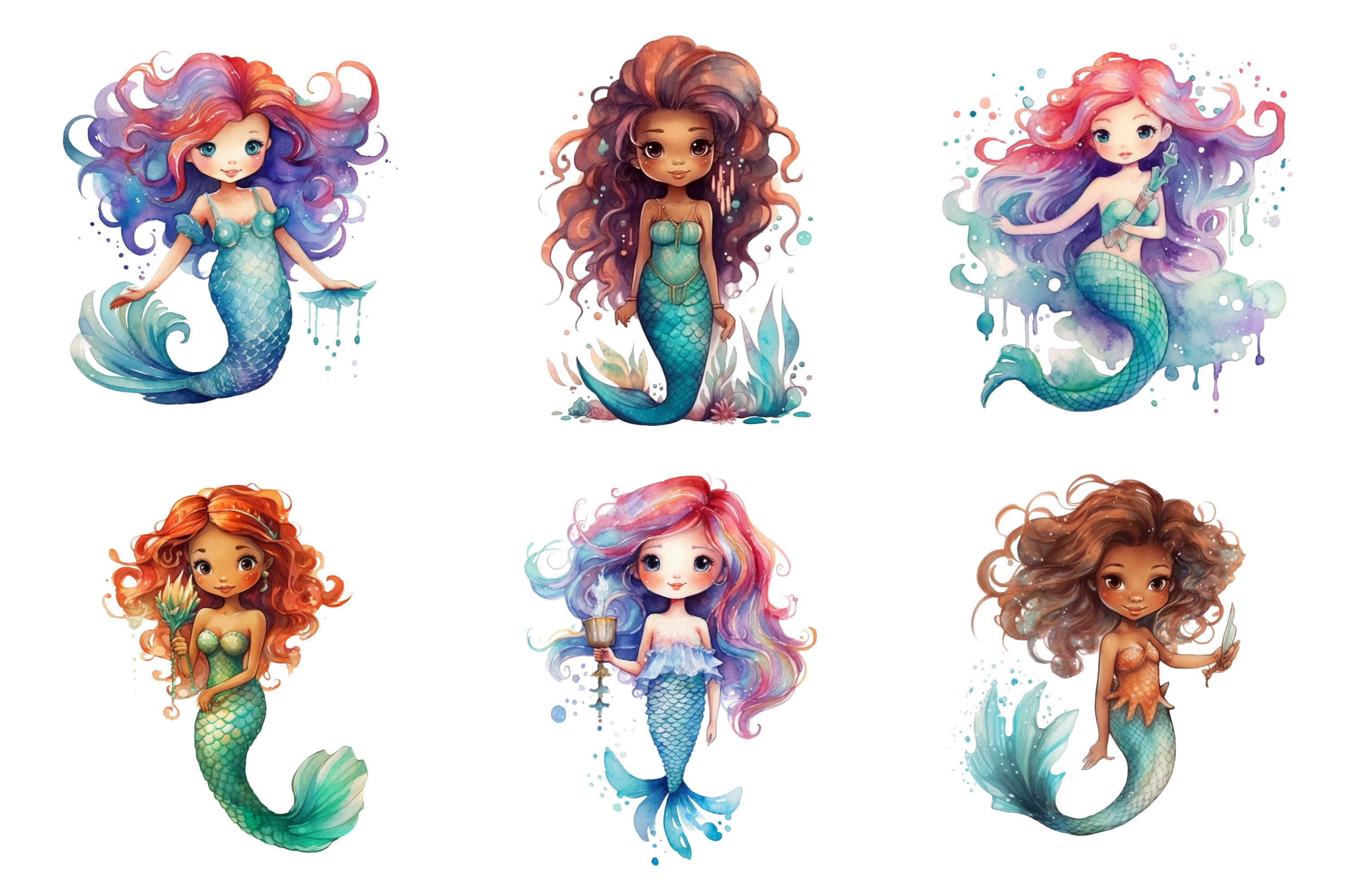 Watercolor Mermaids Clipart, These Cute Mermaid Images Are for ...