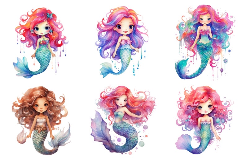 Watercolor Mermaids Clipart, These Cute Mermaid Images Are for ...