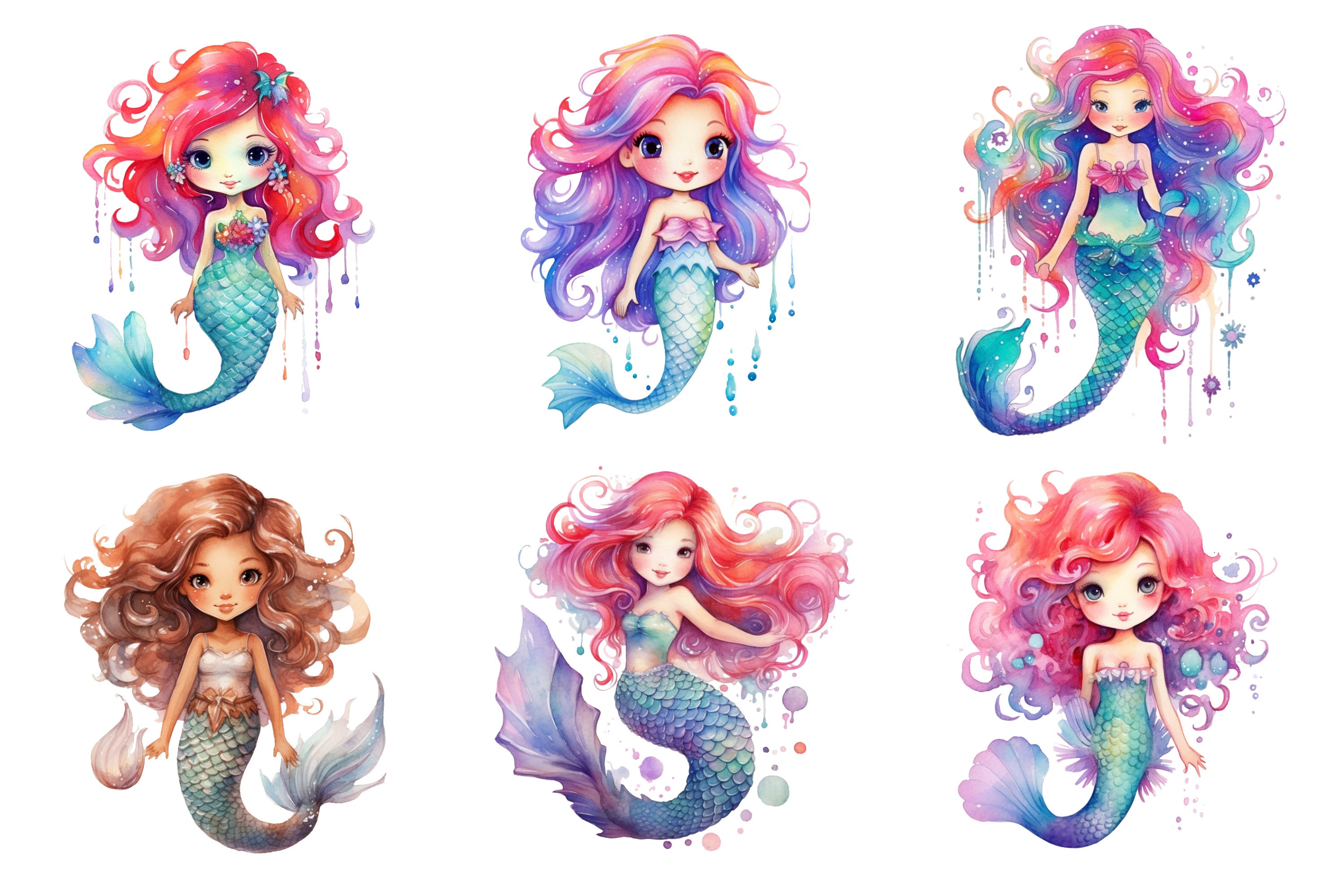 Watercolor Mermaids Clipart, These Cute Mermaid Images Are for ...