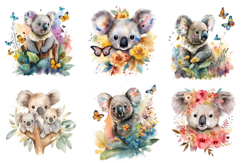 Watercolor Koala Bear Clipart, These Cute Koalas Are for Commercial Use ...
