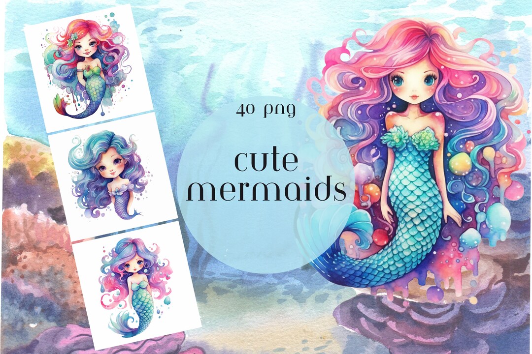 Watercolor Mermaids Clipart, These Cute Mermaid Images Are for ...