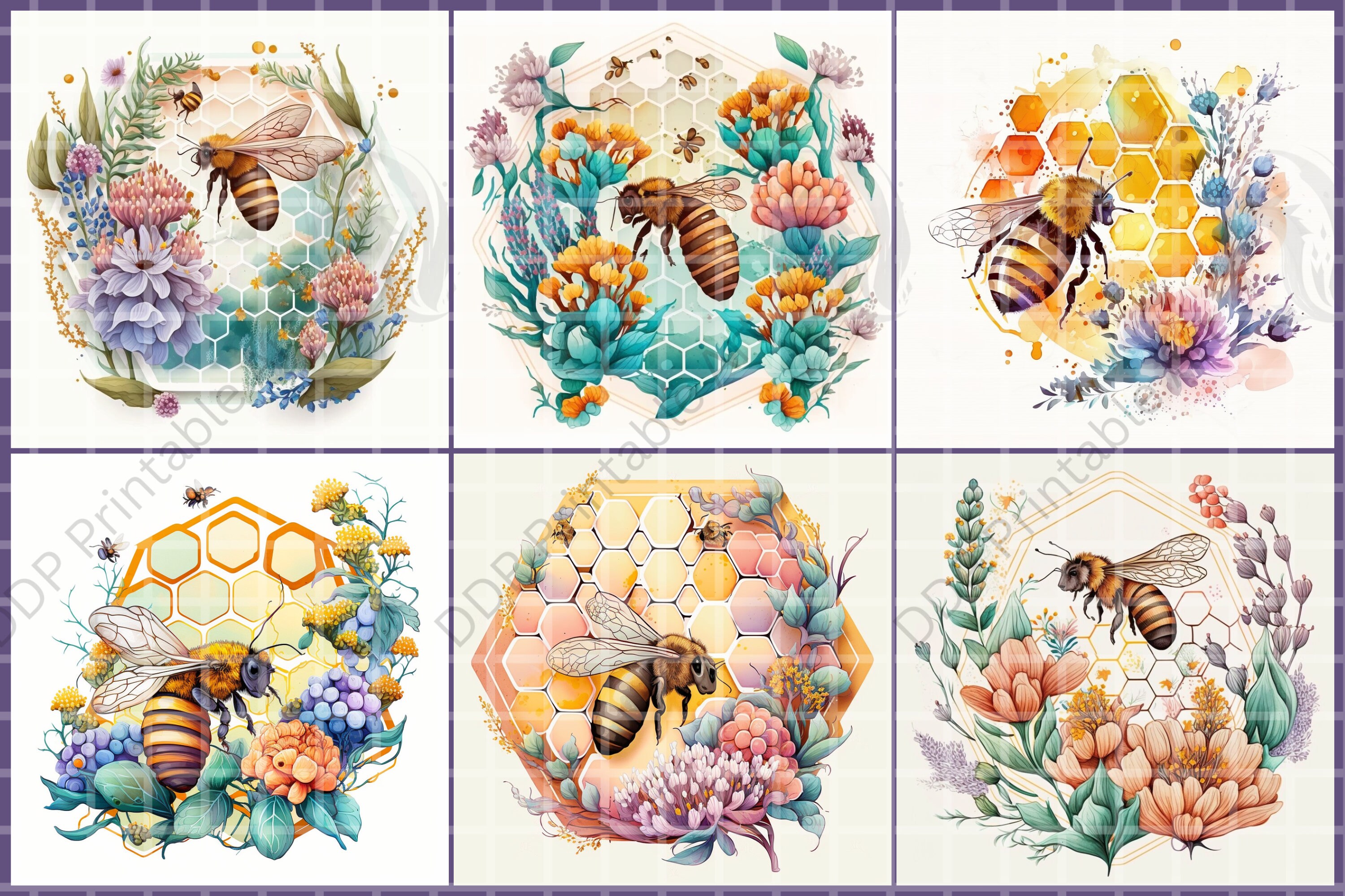 Watercolor Honey Bee Clipart, These Spring Garden Bees and Honey Drips ...