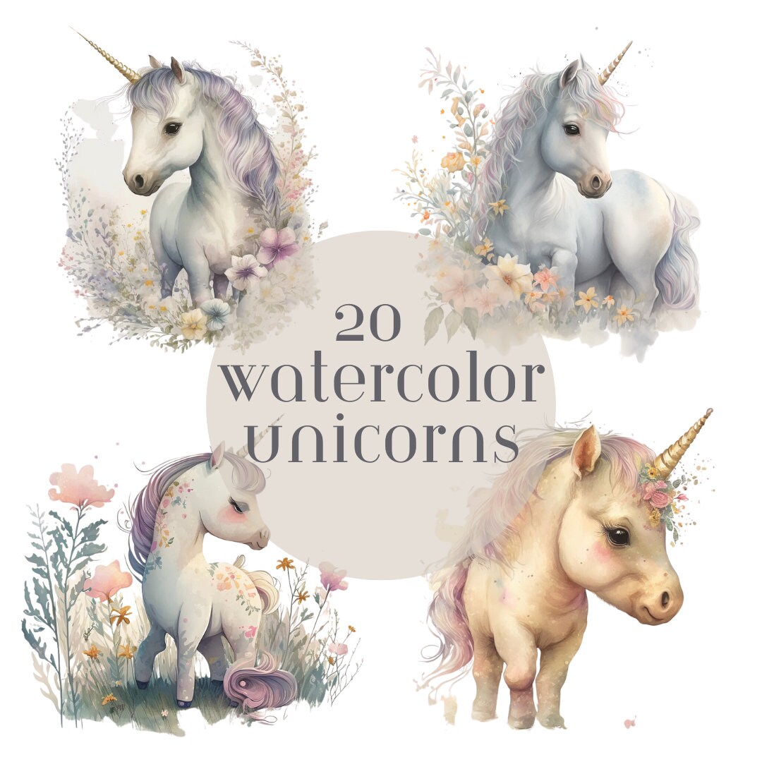 Watercolor Magic Unicorn Clipart, These Pastel Unicorns Are for ...