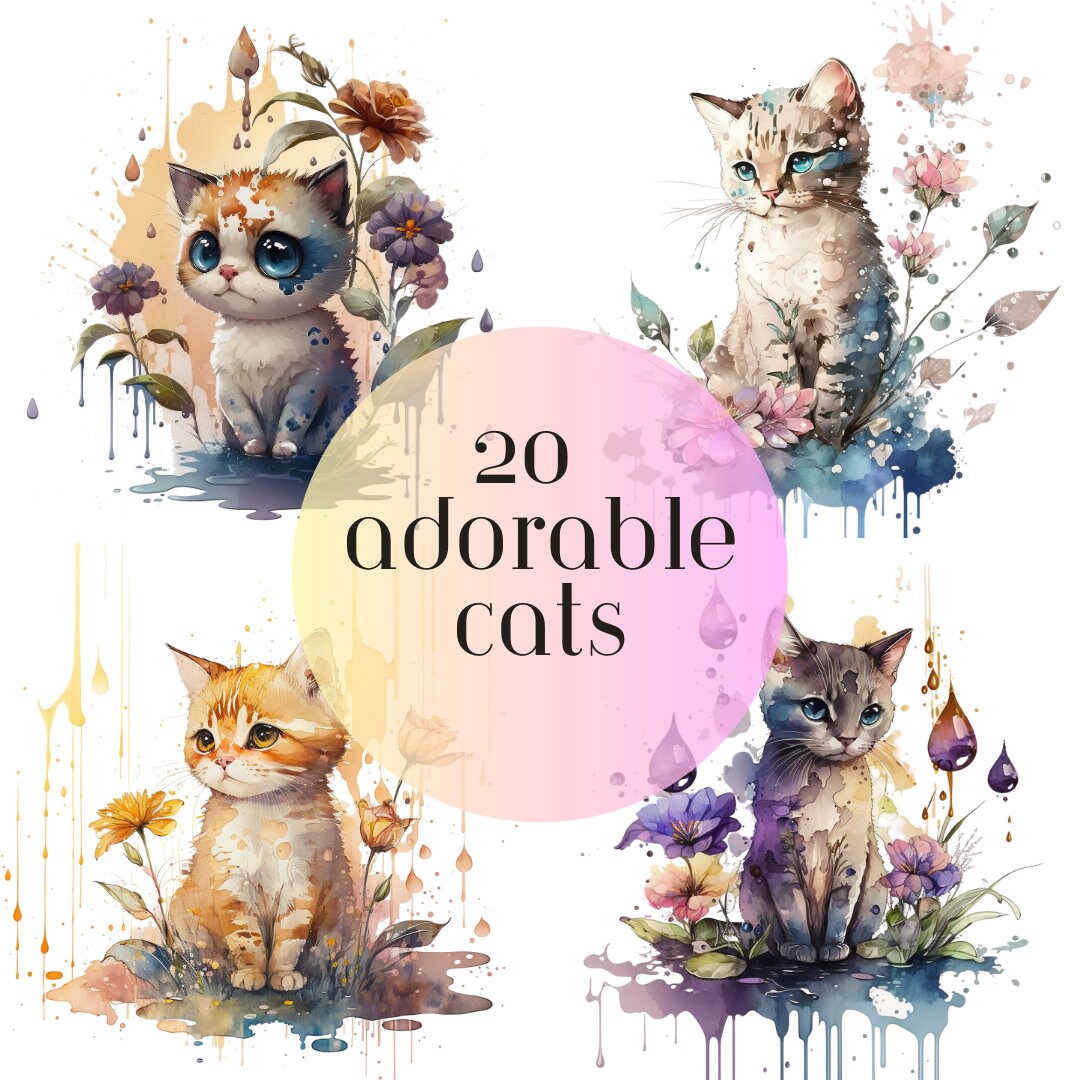 Watercolor Cat Clipart These Adorable Cats Are for Commercial Use ...