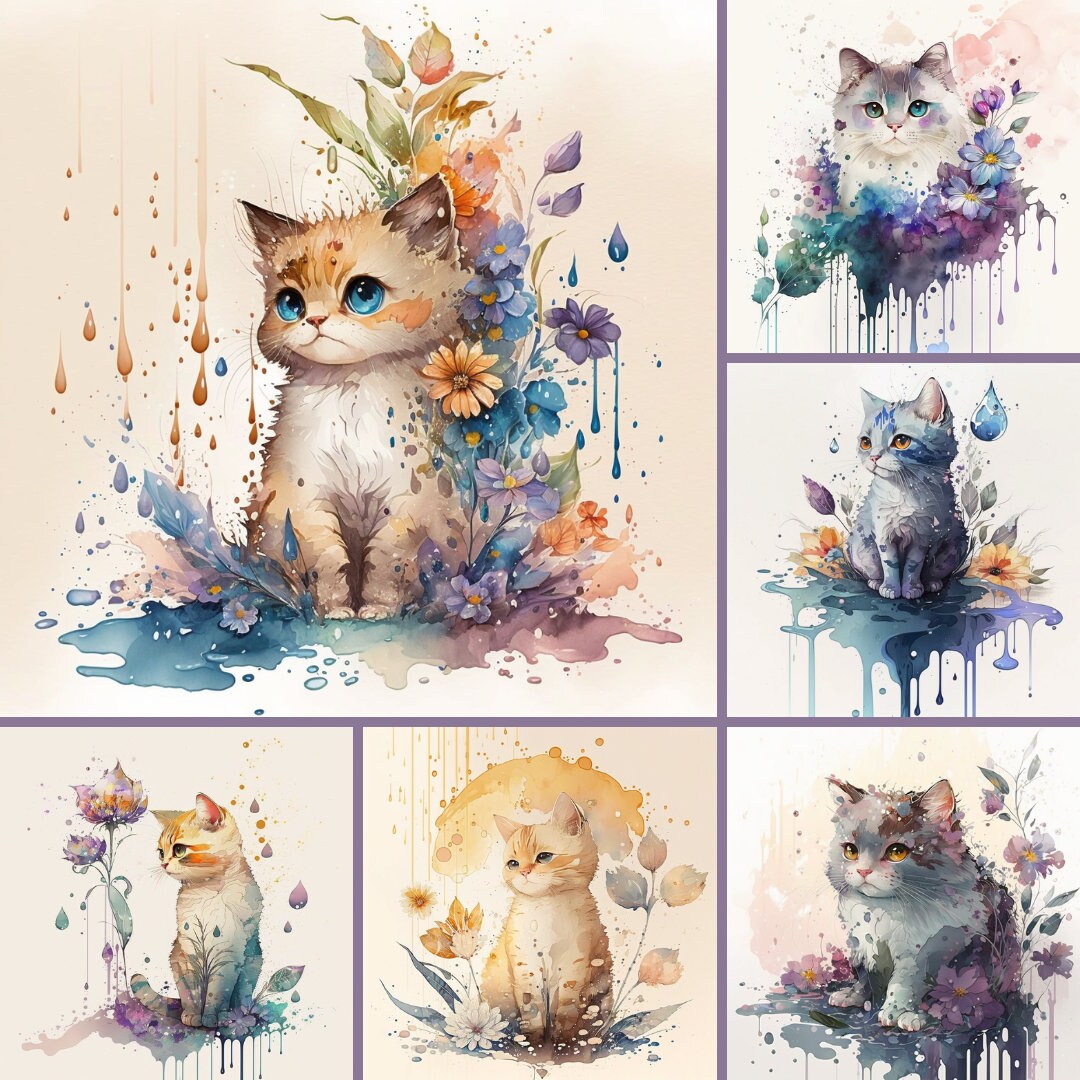 Watercolor Cat Clipart These Adorable Cats Are for Commercial Use ...