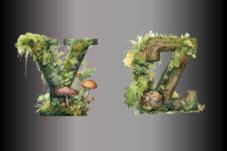 Watercolor Moss Alphabet Letters, This Fungi Mushroom Font is for ...