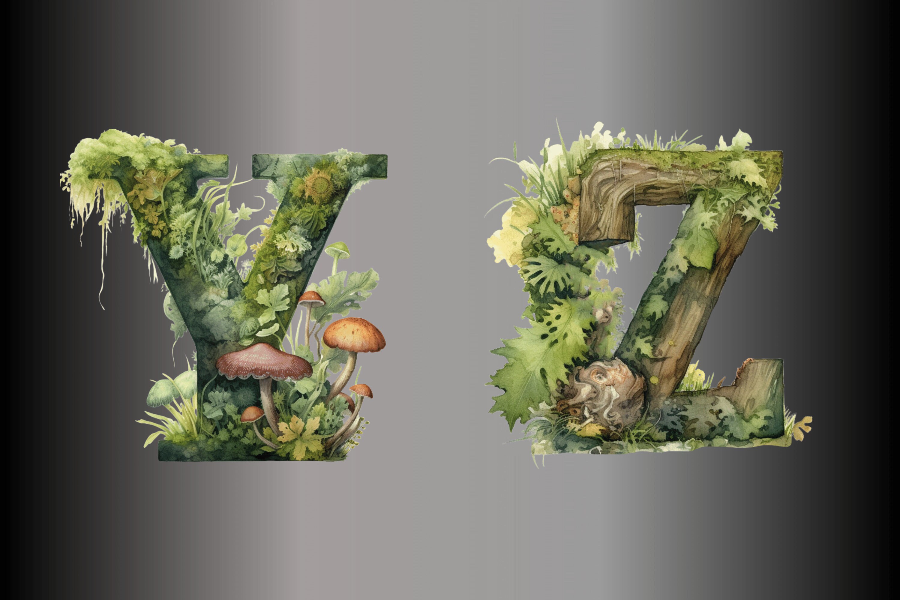 Watercolor Moss Alphabet Letters, This Fungi Mushroom Font is for ...