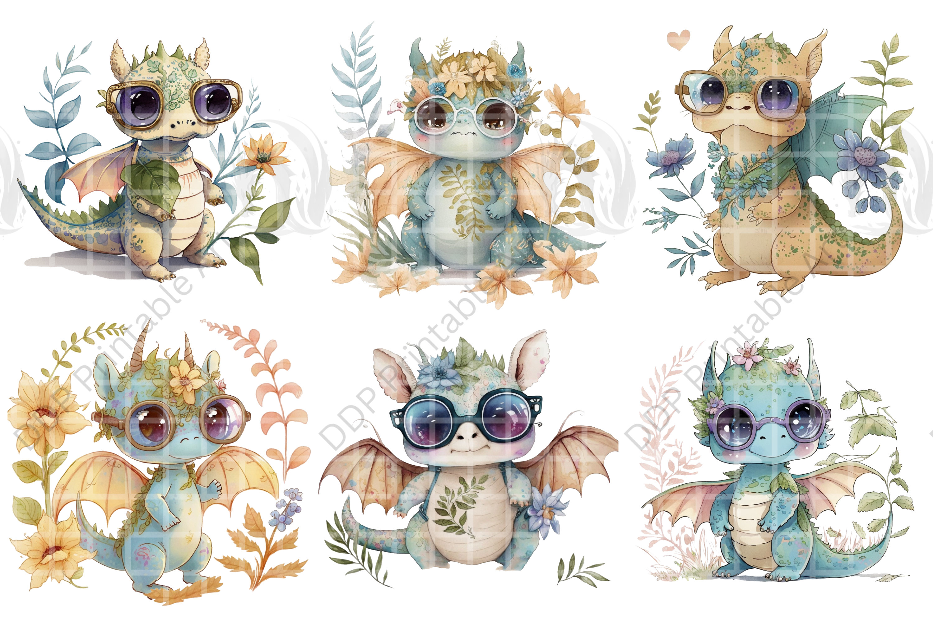 Watercolor Cute Baby Dragon Clipart, These Stylish Garden Dragons Are ...