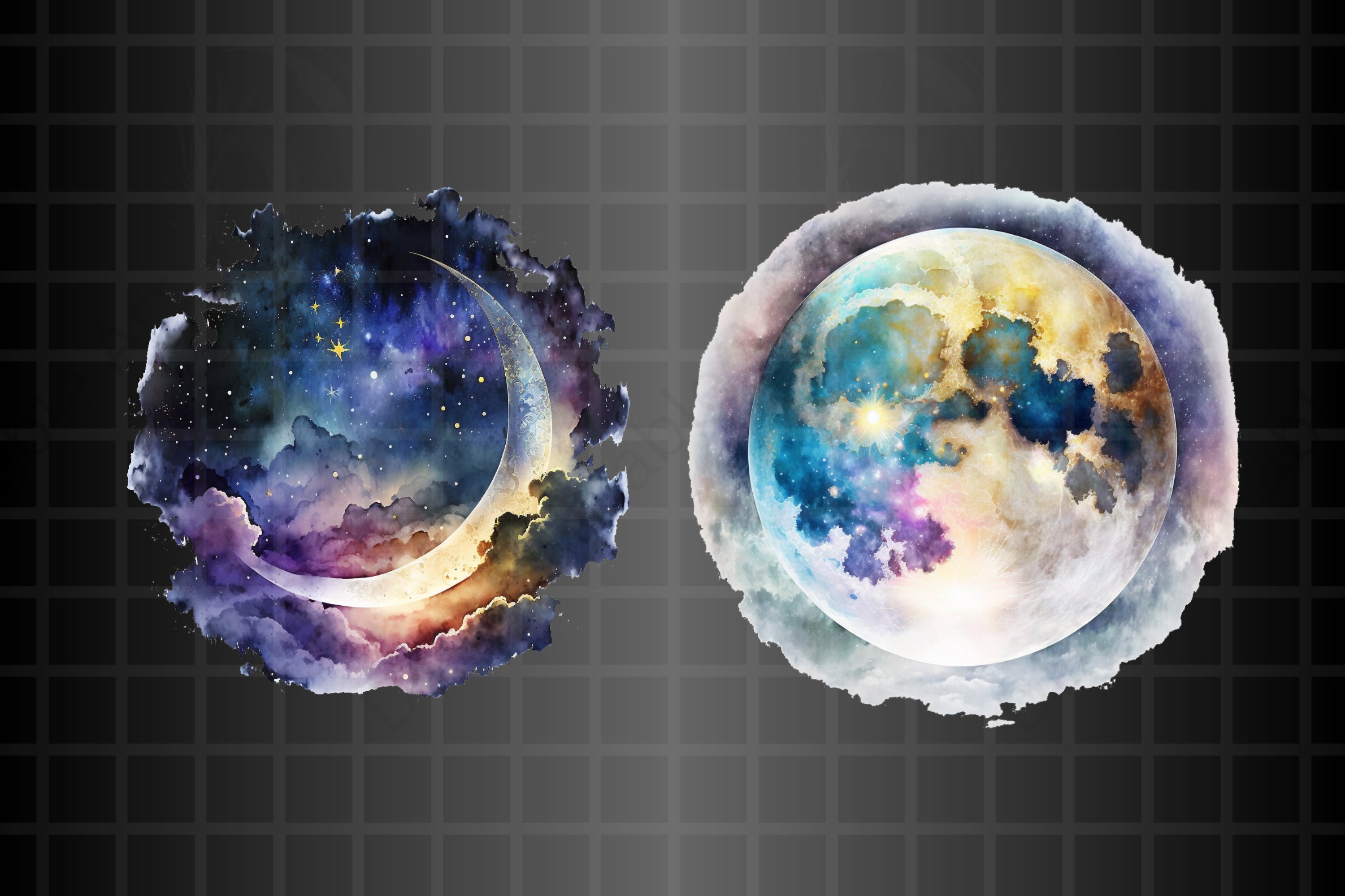 Watercolor Celestial Moons Clipart Heavenly and Angelic Moons Are for ...