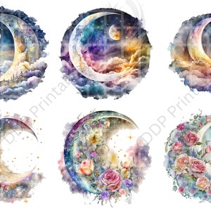 Watercolor Celestial Moons Clipart - Heavenly and Angelic Moons Are for ...
