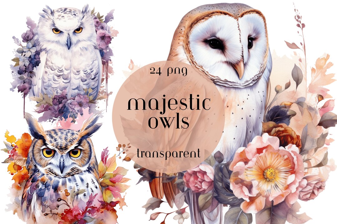 Watercolor Majestic Owl Clipart, These Beautiful Floral Owls Are for ...