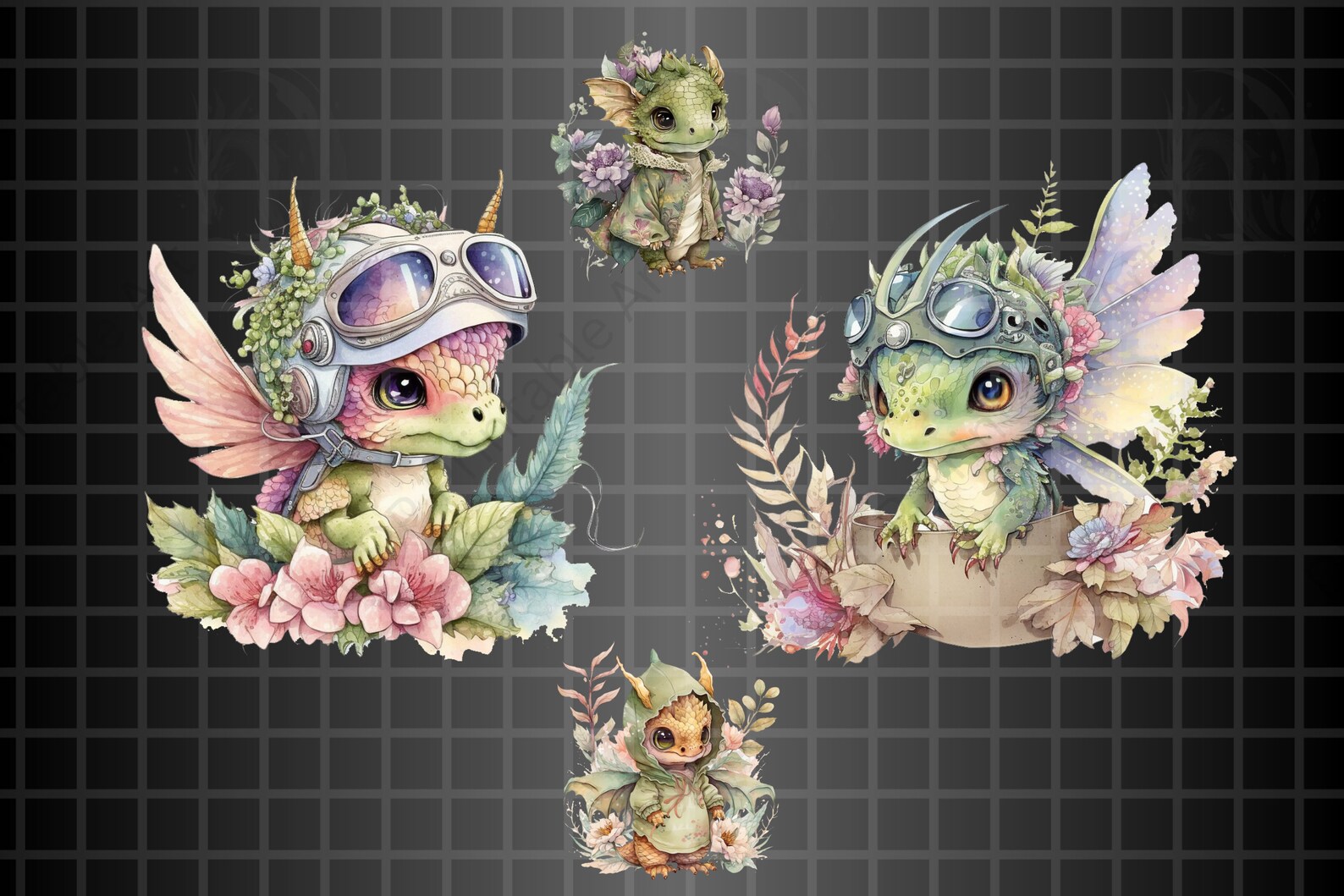 Watercolor Cute Baby Dragon Clipart, These Stylish Garden Dragons Are ...