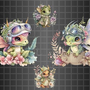 Watercolor Cute Baby Dragon Clipart, These Stylish Garden Dragons Are ...