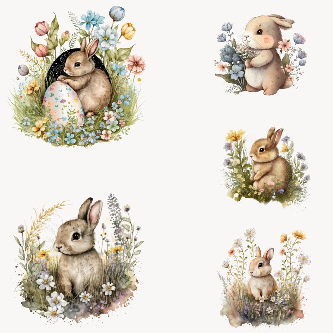 Watercolor Bunny Clipart These Floral Bunnies Are for Commercial Use ...