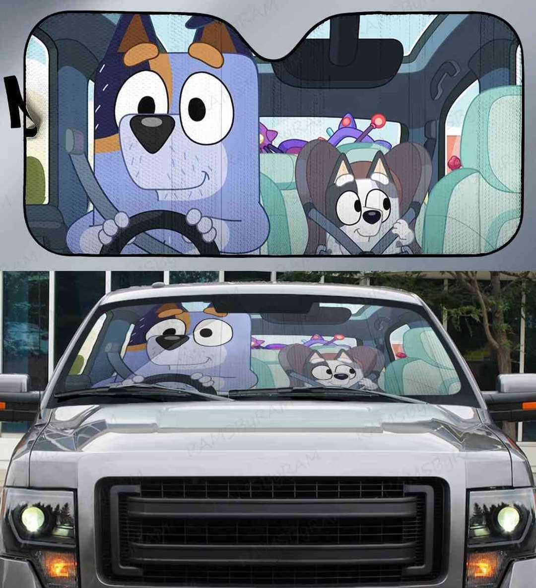 Bluey in Cars Car Sunshade Bluey Car Sun Protector Funny - Etsy