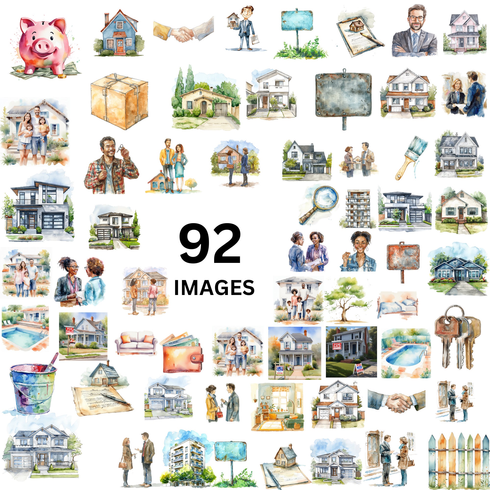 Real Estate Clipart Starter Pack Watercolor Images 300DPI Png's - Etsy